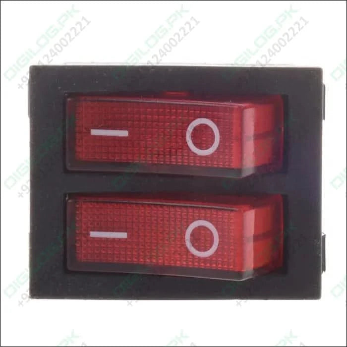 Dual SPST Rocker Switch: 6 Pin, ON-OFF-ON, Red Illuminated - Digilog.pk