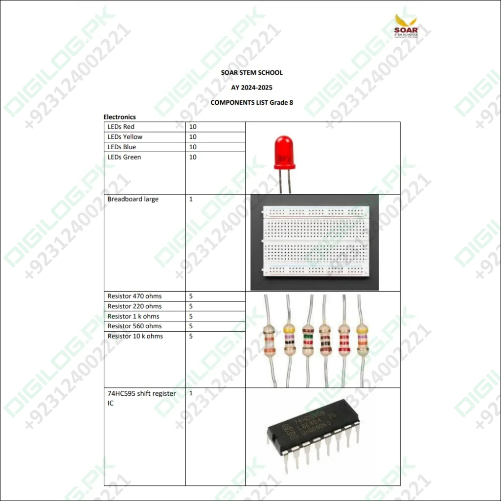 Soar Stem School Grade 8 LED Light Component List - Digilog.pk