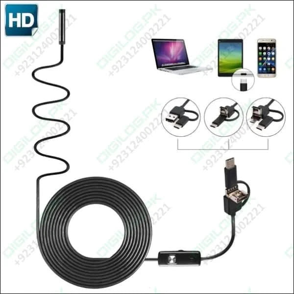 3 in 1 Type c& android pc endoscope | LED 6pcs Cable 10M Lens 7MM 640 * 480 Sensor - digilog.pk
