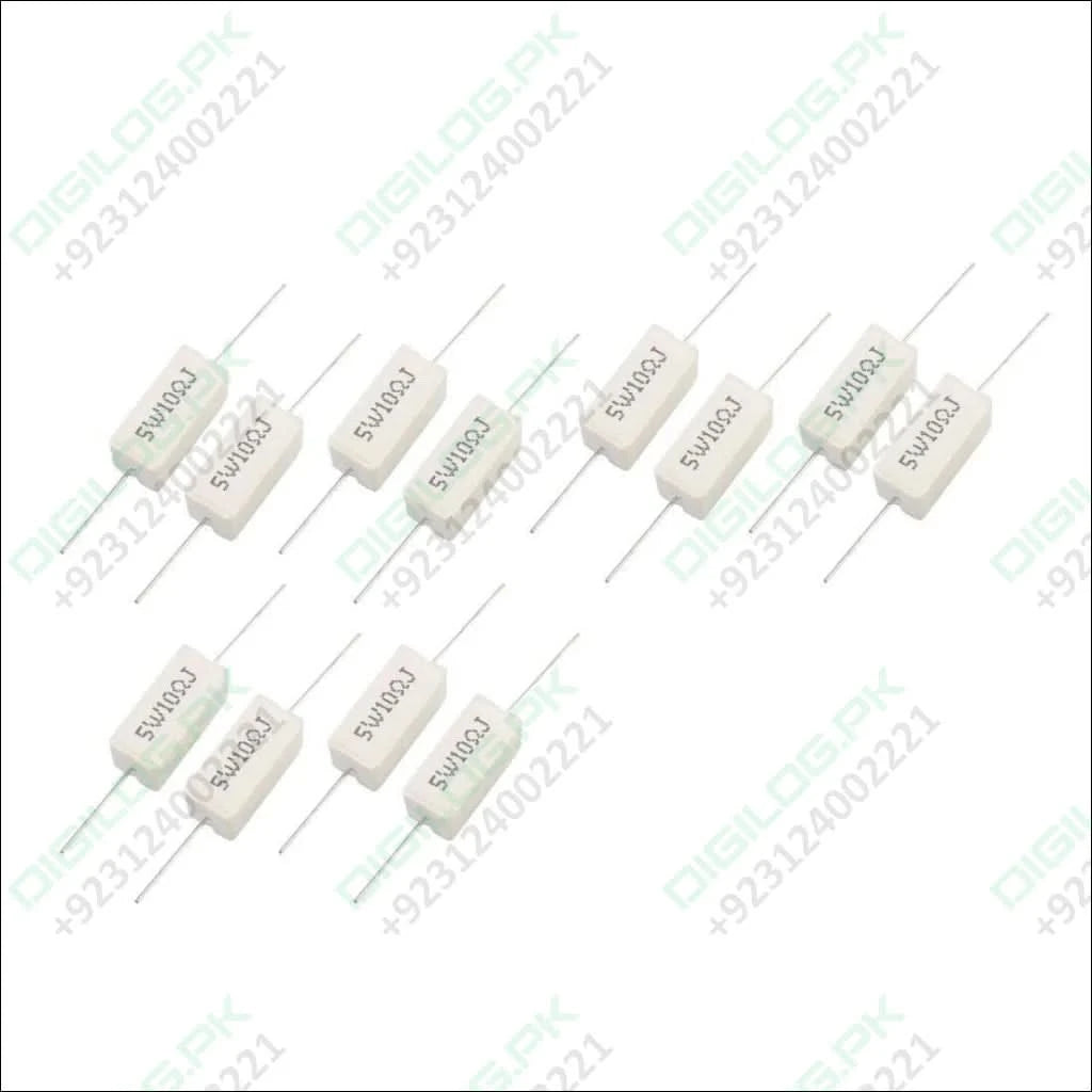 5W 10 Ohm Ceramic Cement Power Resistor, White - digilog.pk