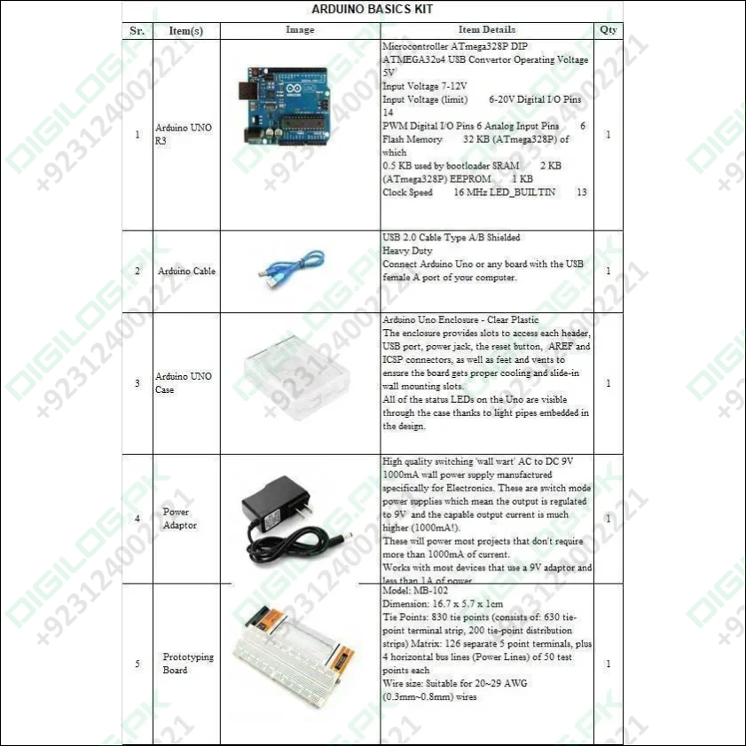 Arduino Basics Kit For Punjab Government Order - Required Products List - Digilog.pk