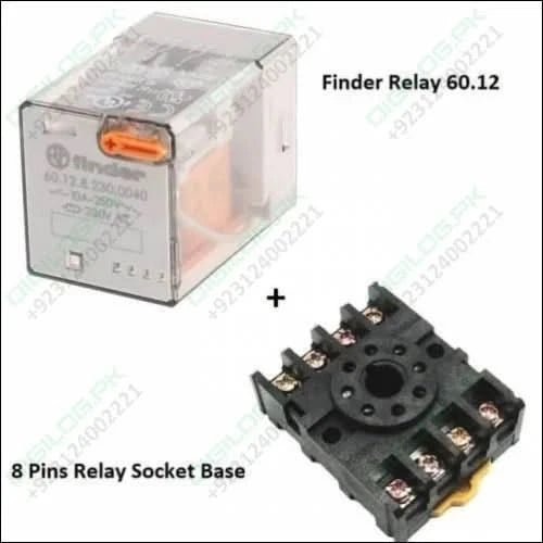 Finder Relay 220VAC 60.12 with 8 pin Socket base In Pakistan - Digilog.pk