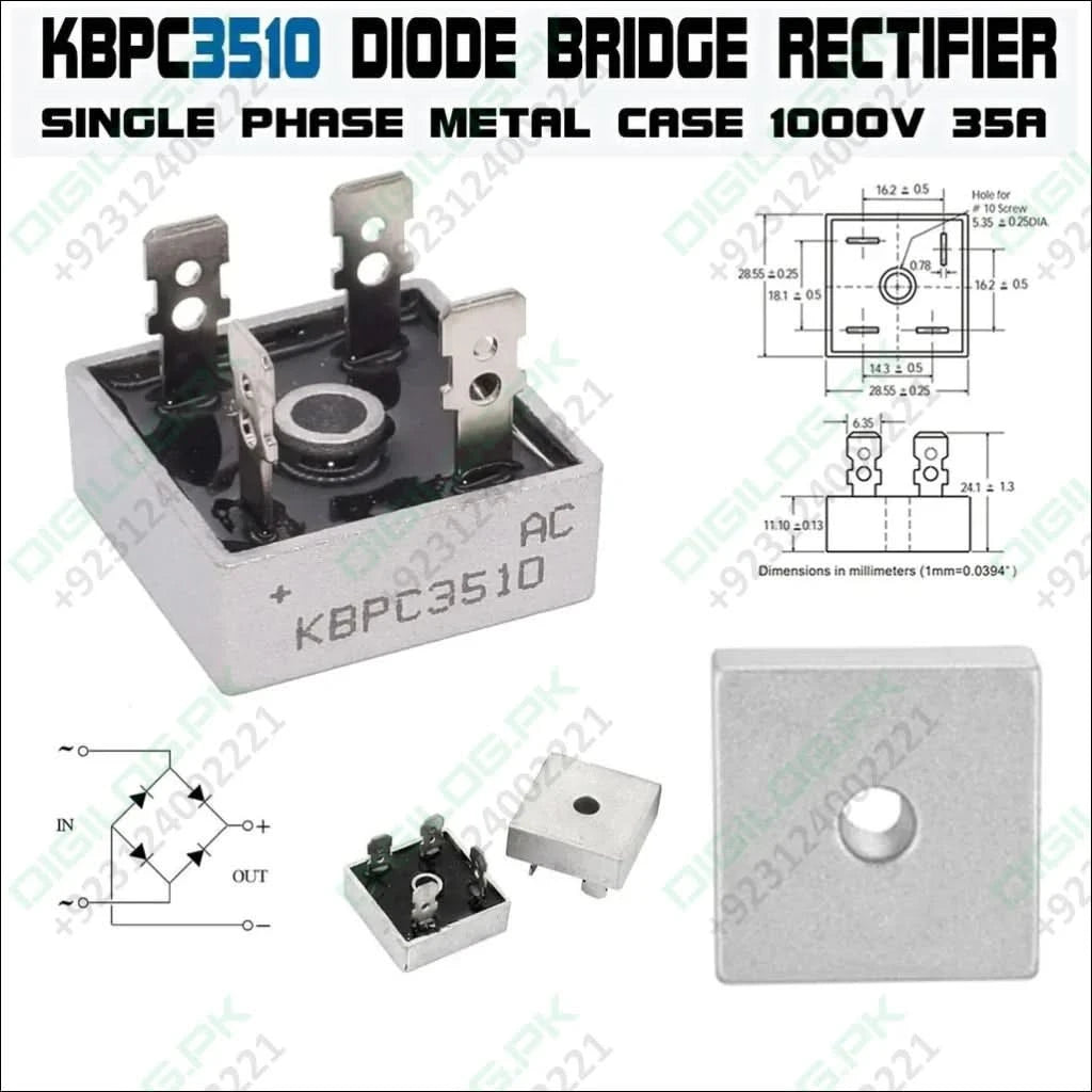 KBPC3510 Bridge Rectifier Diode | Single Phase, Metal Case, 1000V 35A ...