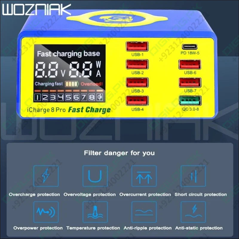 Mechanic Icharge 8 Pro: 8-Port USB Fast Charger With LCD Display for ...