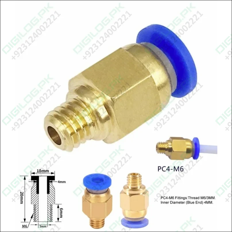 PC4 M6 Coupler Straight Pneumatic Push in 3D Printer Hotend Connection ...