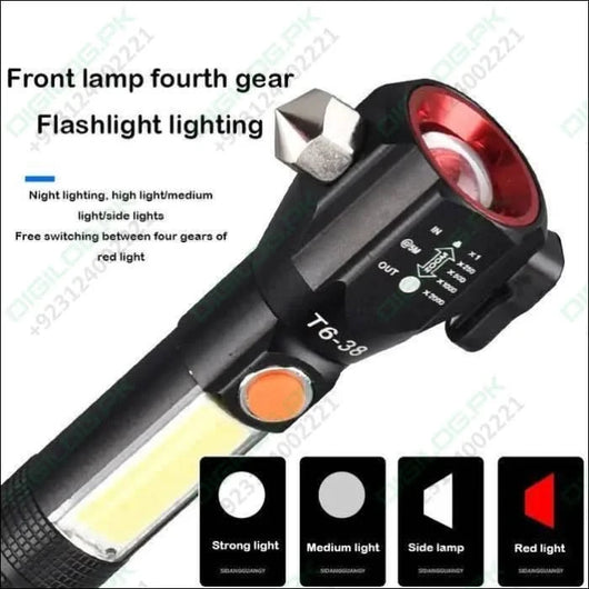 Water Proof Zoom Able Emergency Cob Flash Light Led Safety Hammer ...
