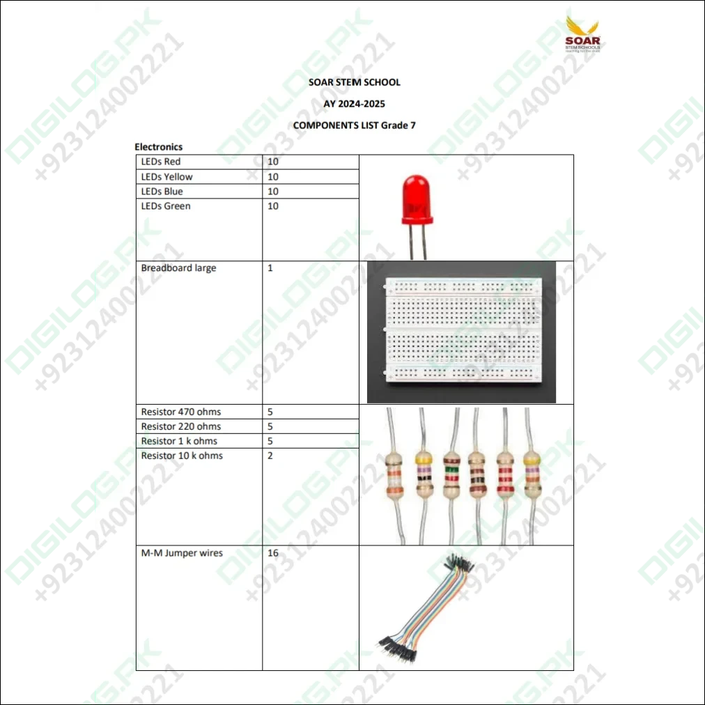 Soar Stem School Grade 7 LED Light Component List - Digilog.pk