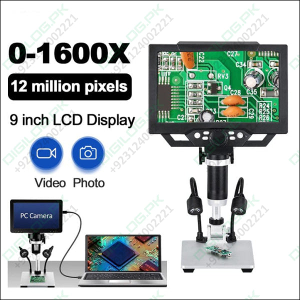Digital Microscope 9 inch LCD 1080FHD 12 Million Pixels 1600X Industri
